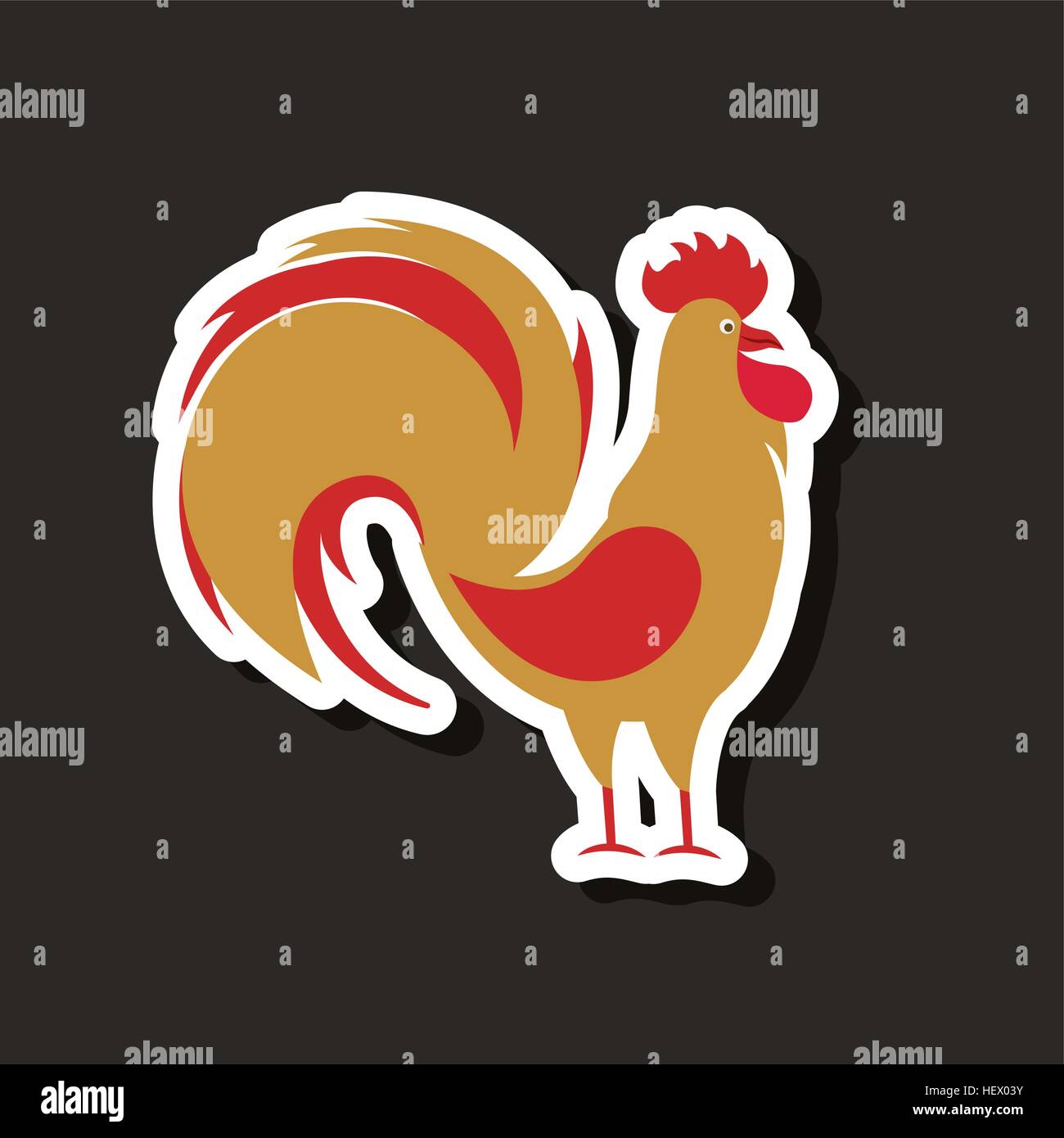 colorful rooster icon of chinese calendar over black background. vector ...