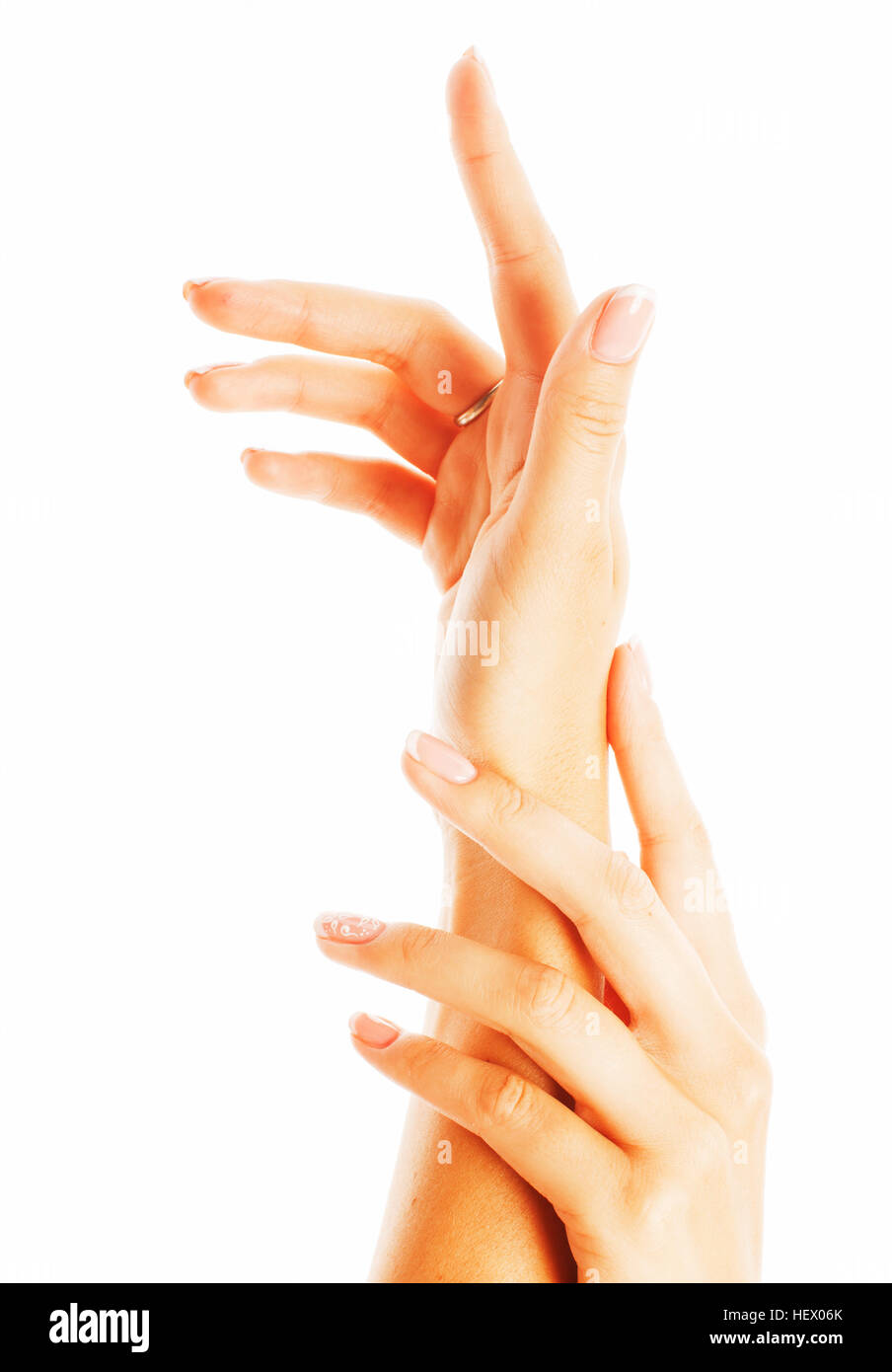 beauty delicate hands with manicure holding flower lily close up ...