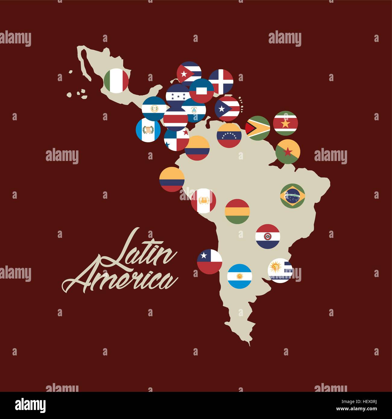 Map of Latin America with the flags of countries. colorful design ...