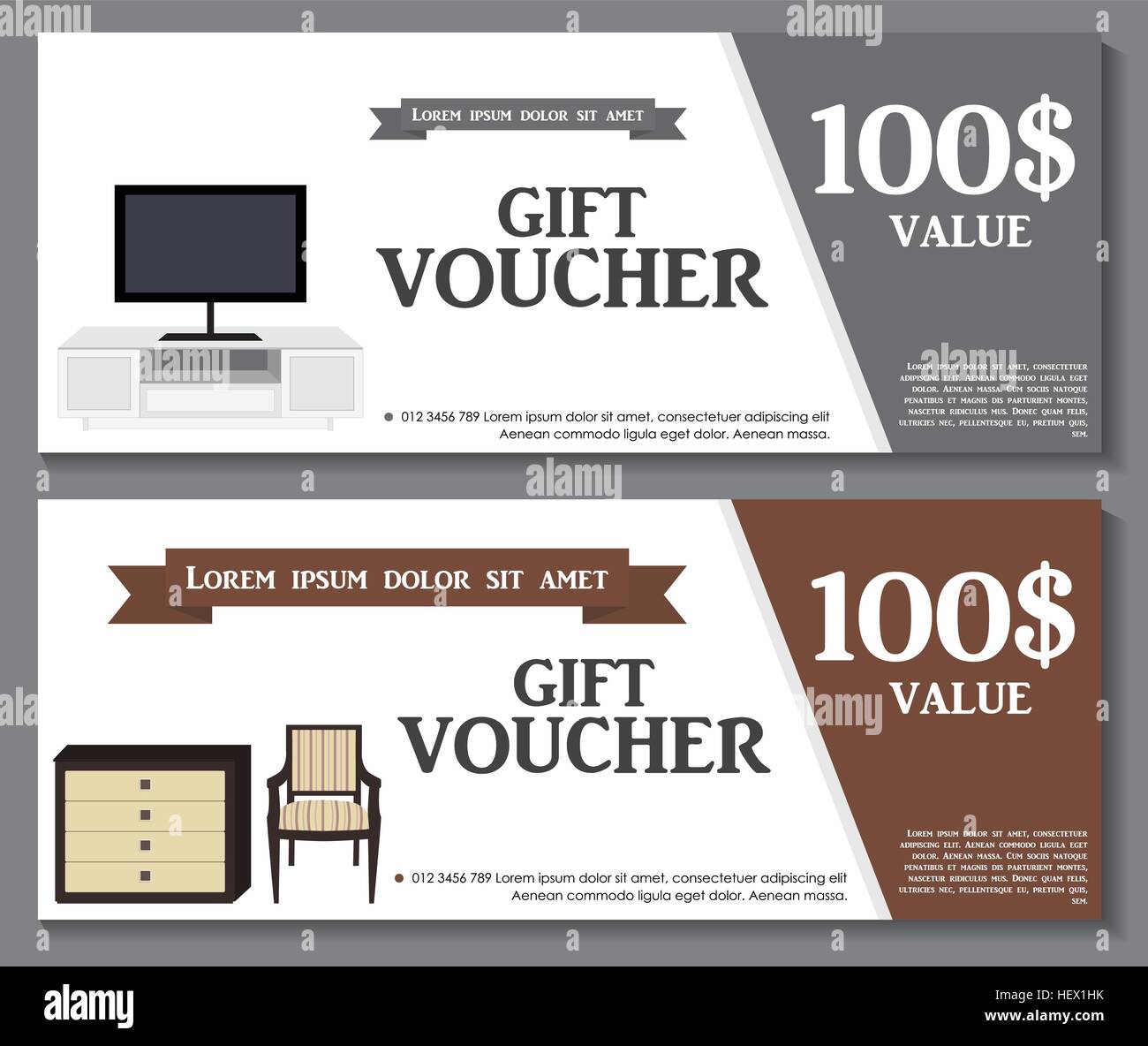 Gift Voucher Template with variation of furniture for apartments Stock ...