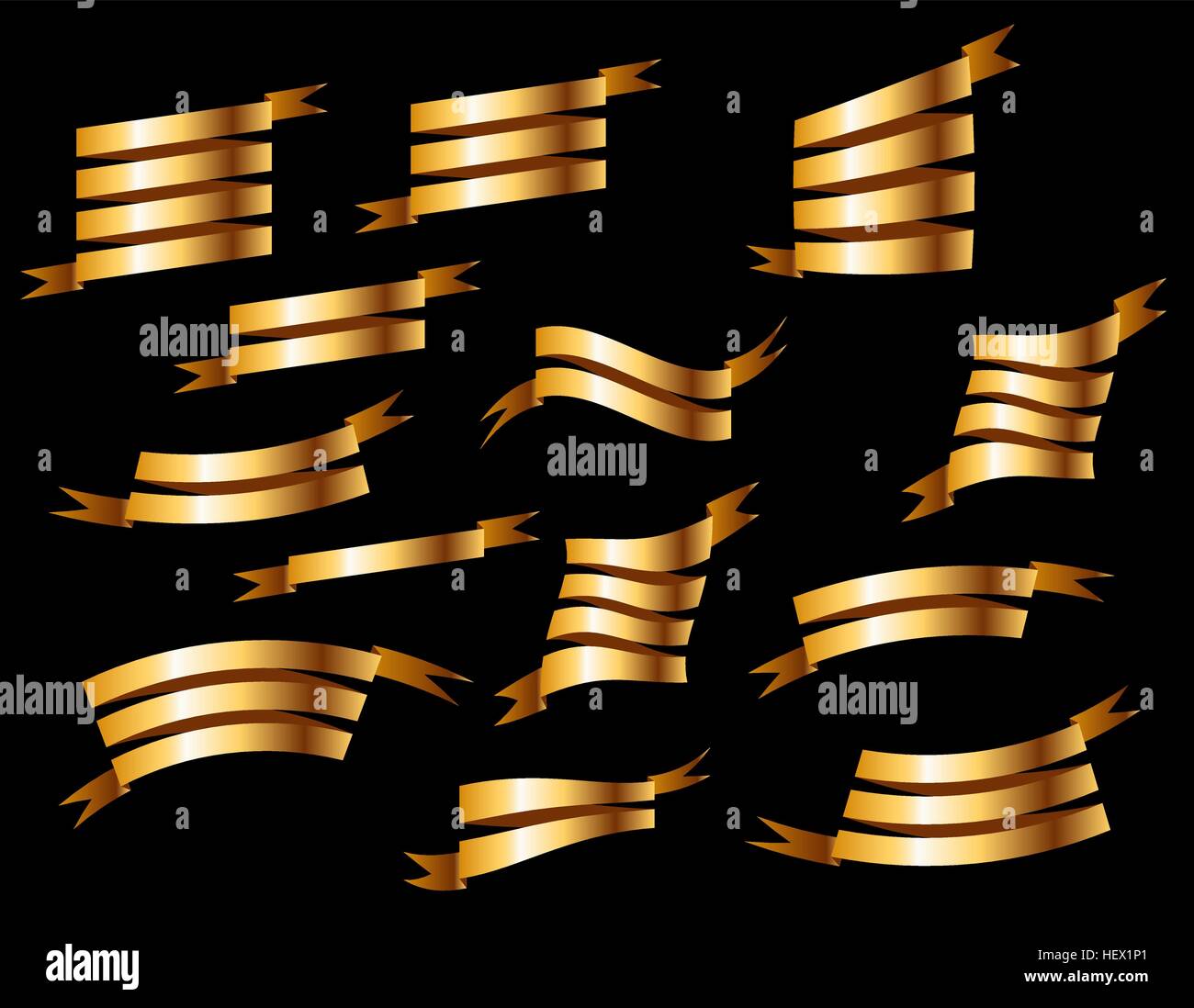 Set of Retro Golden Ribbons Vector Illustration Stock Vector Image ...