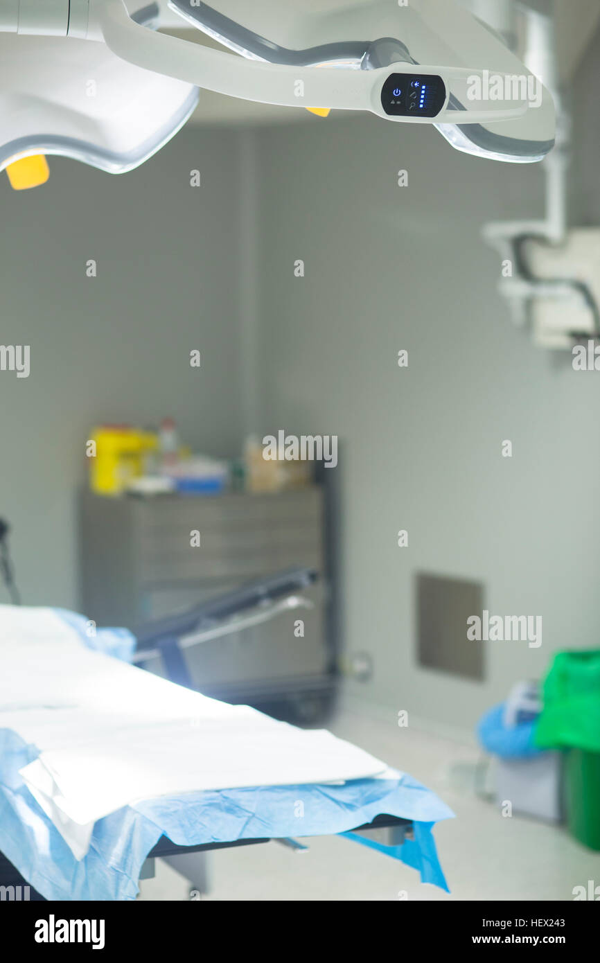 Hospital surgery bed in operating theater emergency room prepared for ...