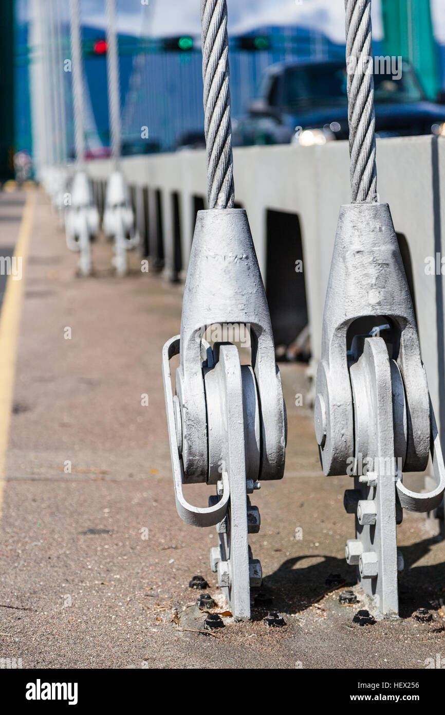 Closeup of a pair of twisted cable strands on the Lions Gate Bridge in ...