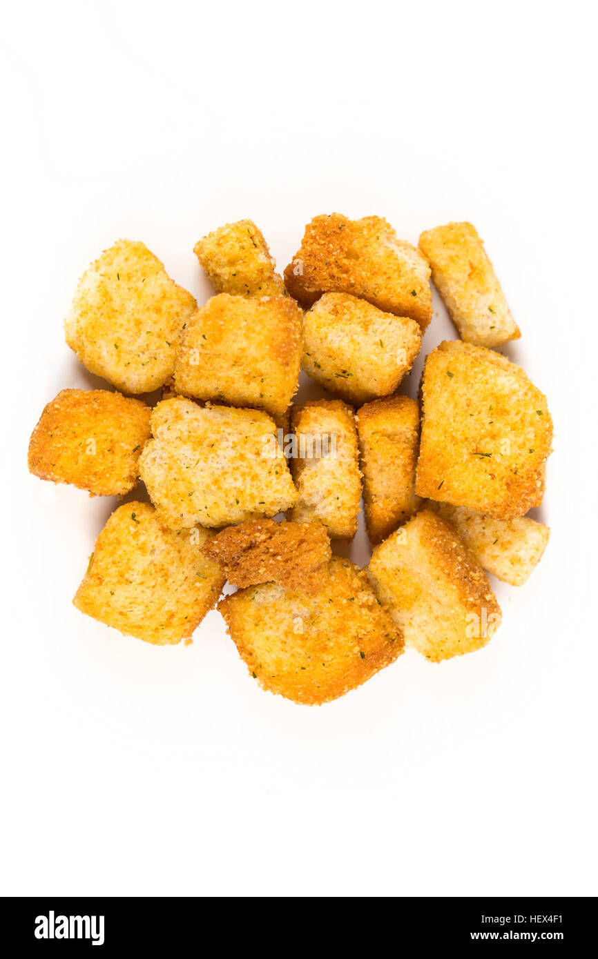 Garlic croutons isolated on white background Stock Photo - Alamy