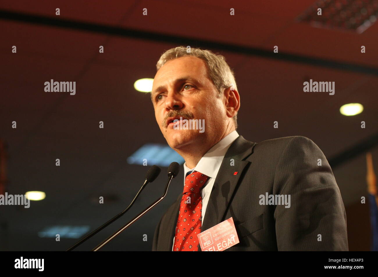 BUCHAREST, ROMANIA - February 20, 2010: Liviu Dragnea, speaks at the ...