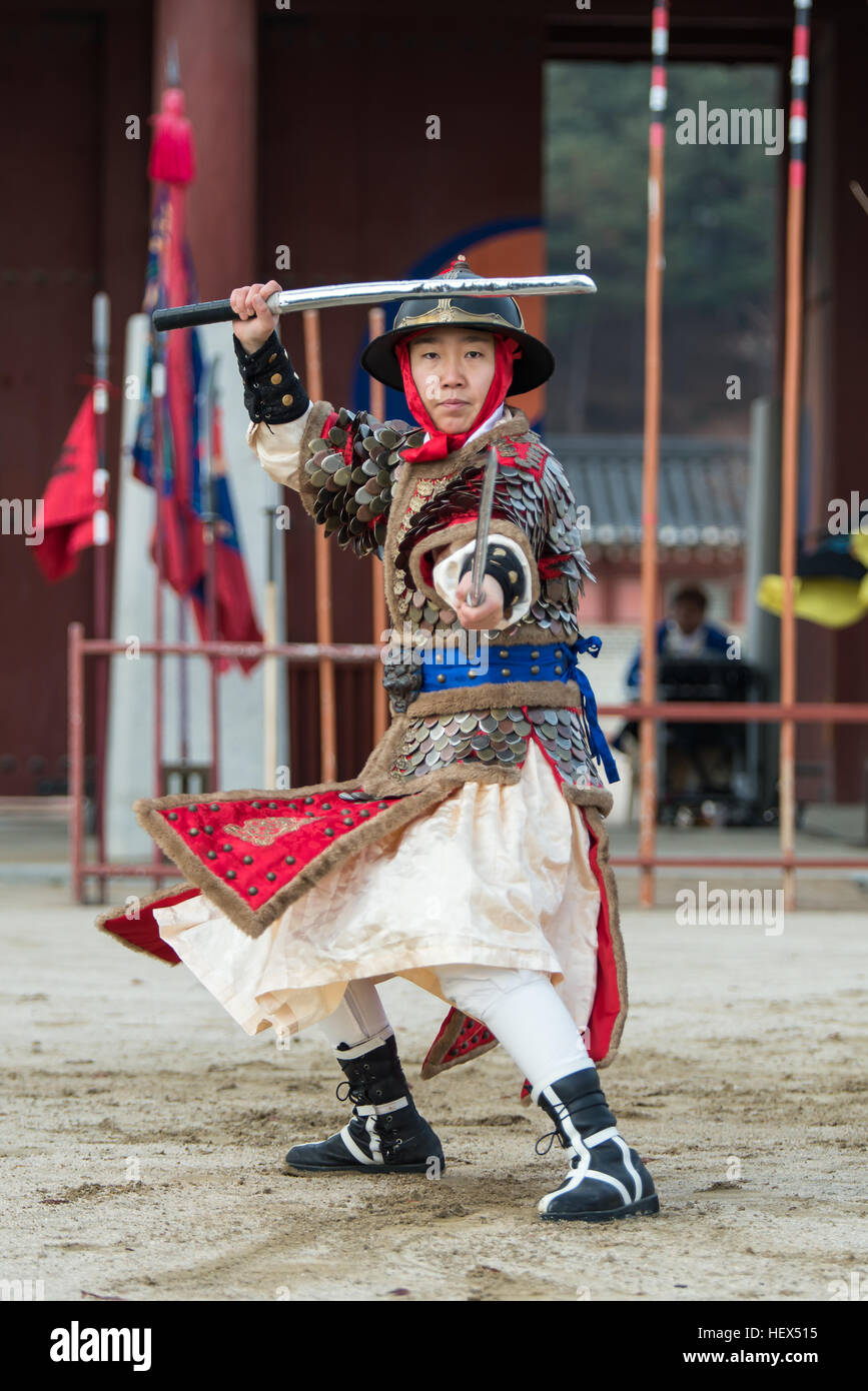 Suwon, South Korea - December 23, 2016 : Korean soldier with ...