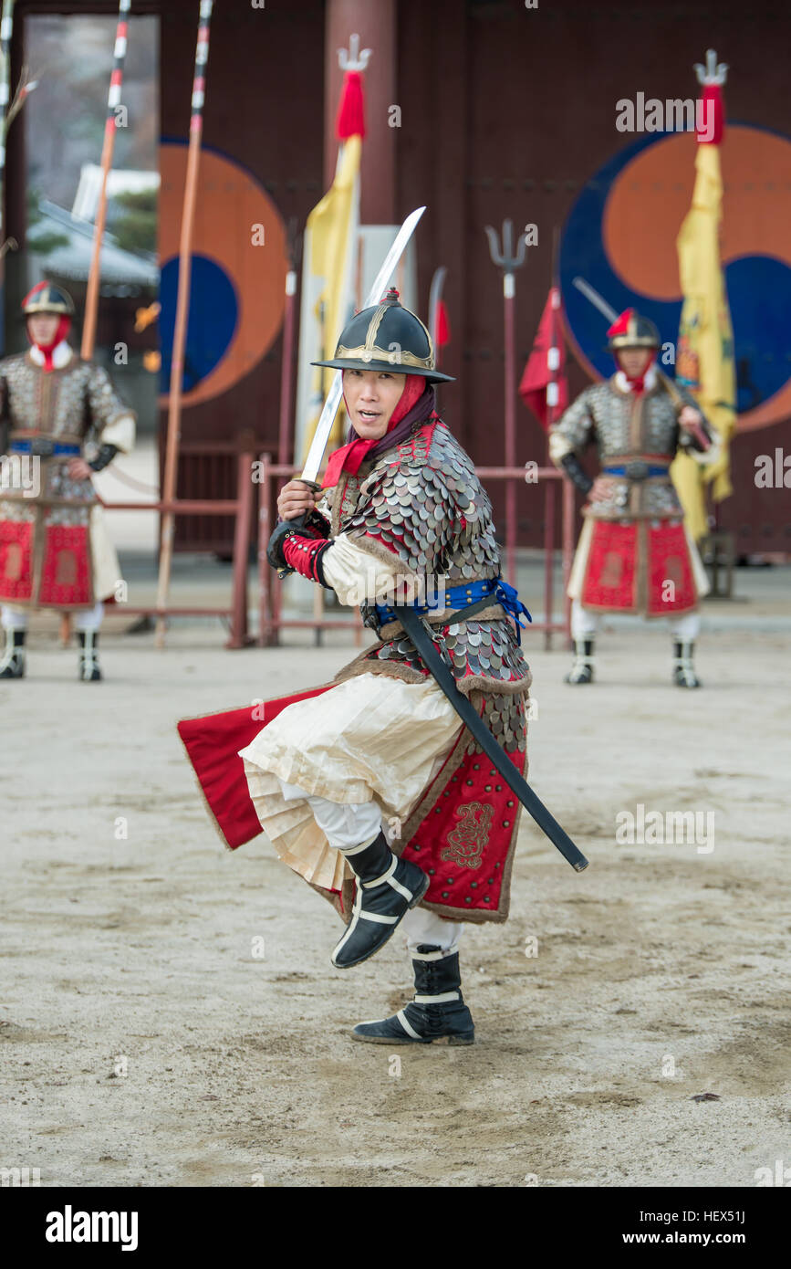 Suwon, South Korea - December 23, 2016 : Korean soldier with ...