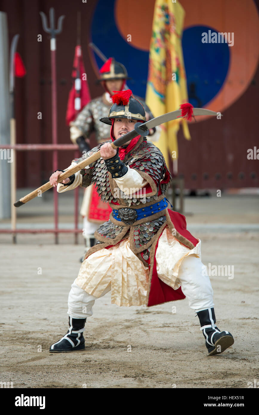 Suwon, South Korea - December 23, 2016 : Korean soldier with ...