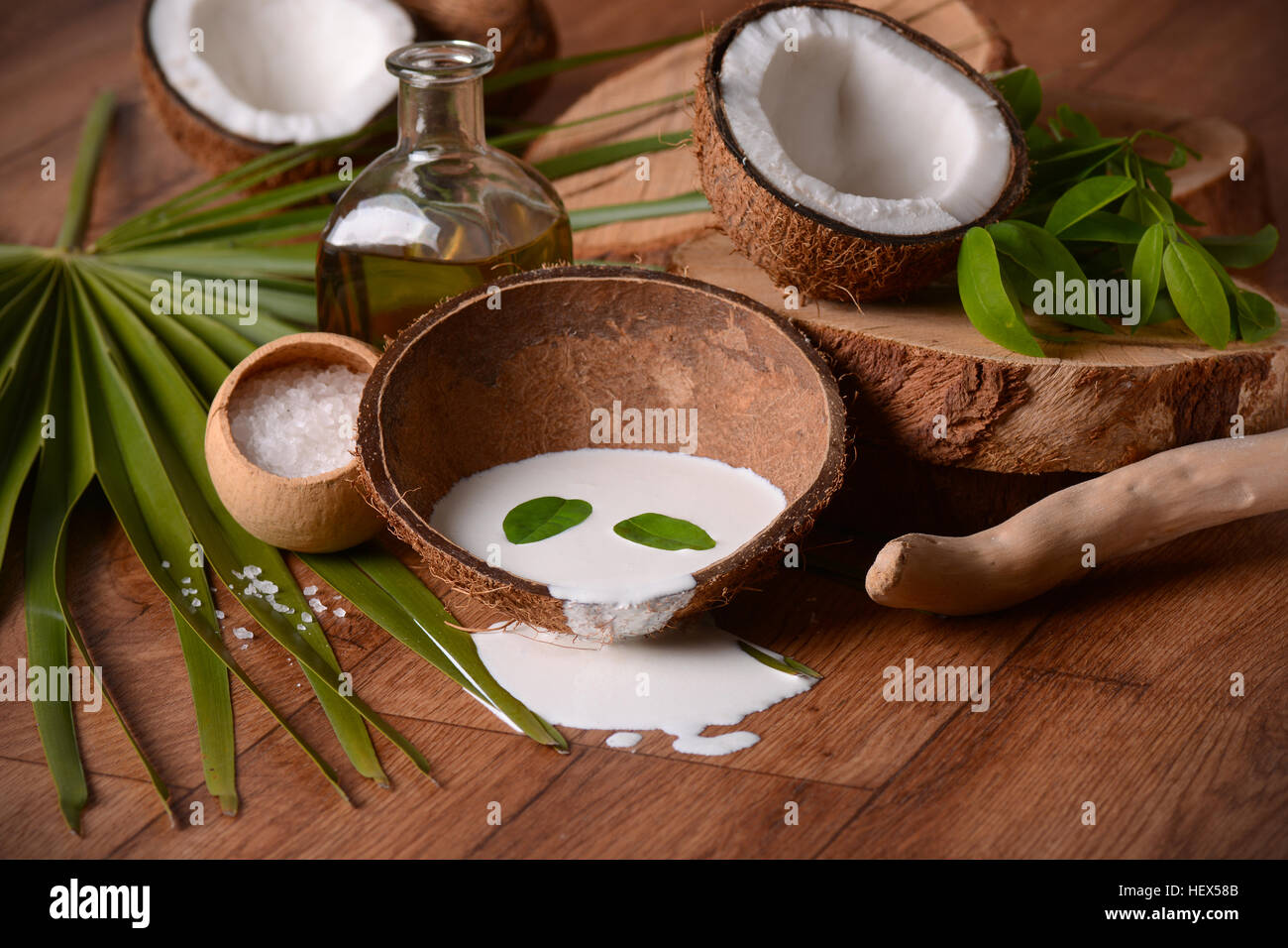 moisturizing cream coconut inside the shell Stock Photo - Alamy