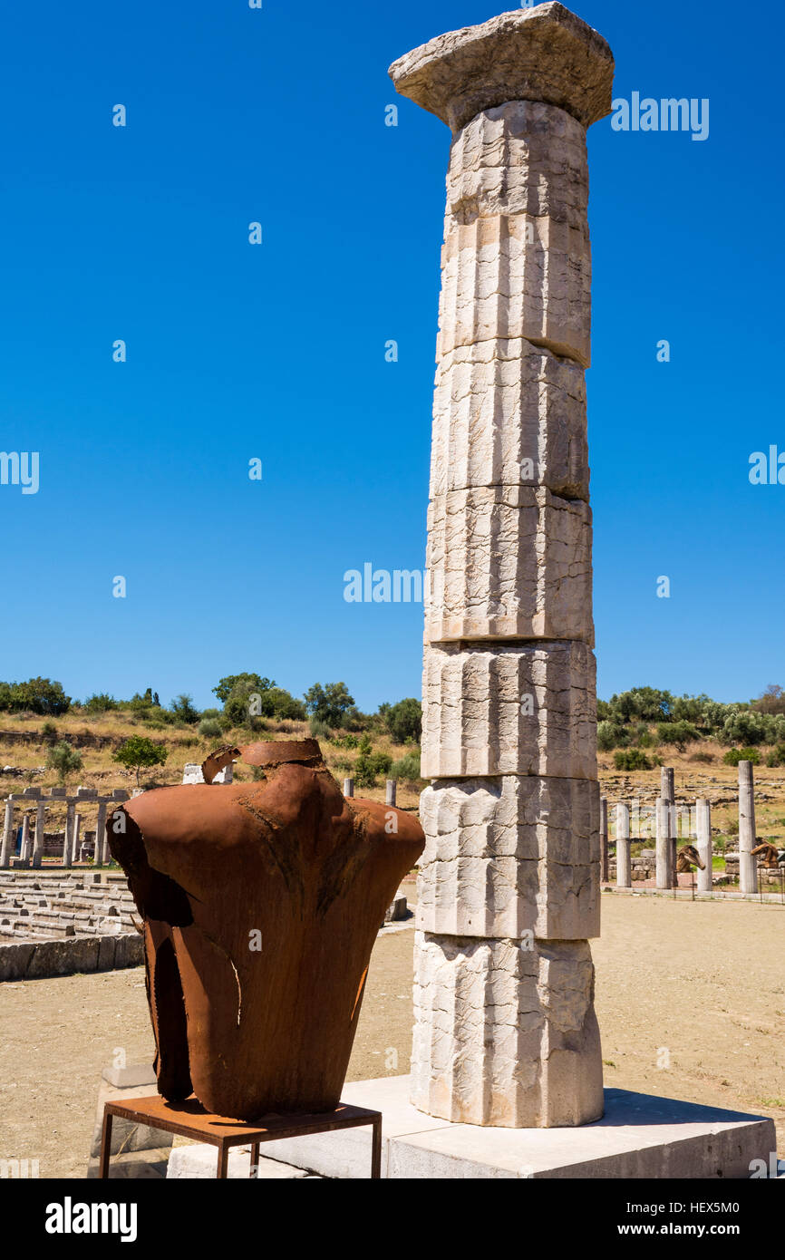 Metallic headless statue in the ancient Greek city of Messinia at ...
