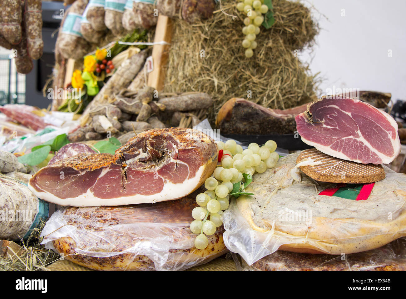 Smoked meat at the street market place Stock Photo - Alamy