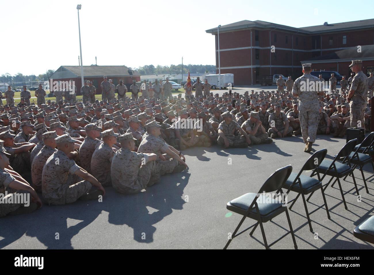 A Marine combat instructor with Company D, Infantry Training Battalion ...