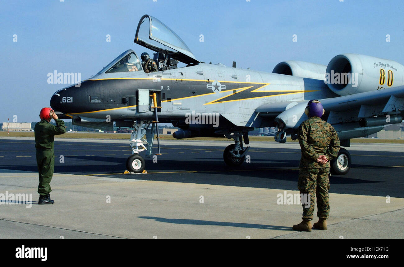 USMC Marines from MWSS-273 positioned a USAF A-10 Thunderbolt II from ...