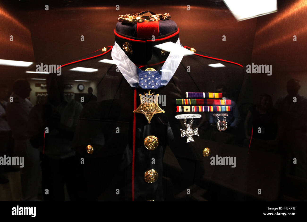 The dress blue uniform of Medal of Honor recipient, Cpl. Jason Dunham ...