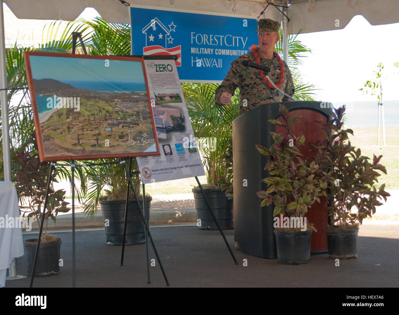 Col. Robert Rice, commanding officer, Marine Corps Base Hawaii, makes a ...