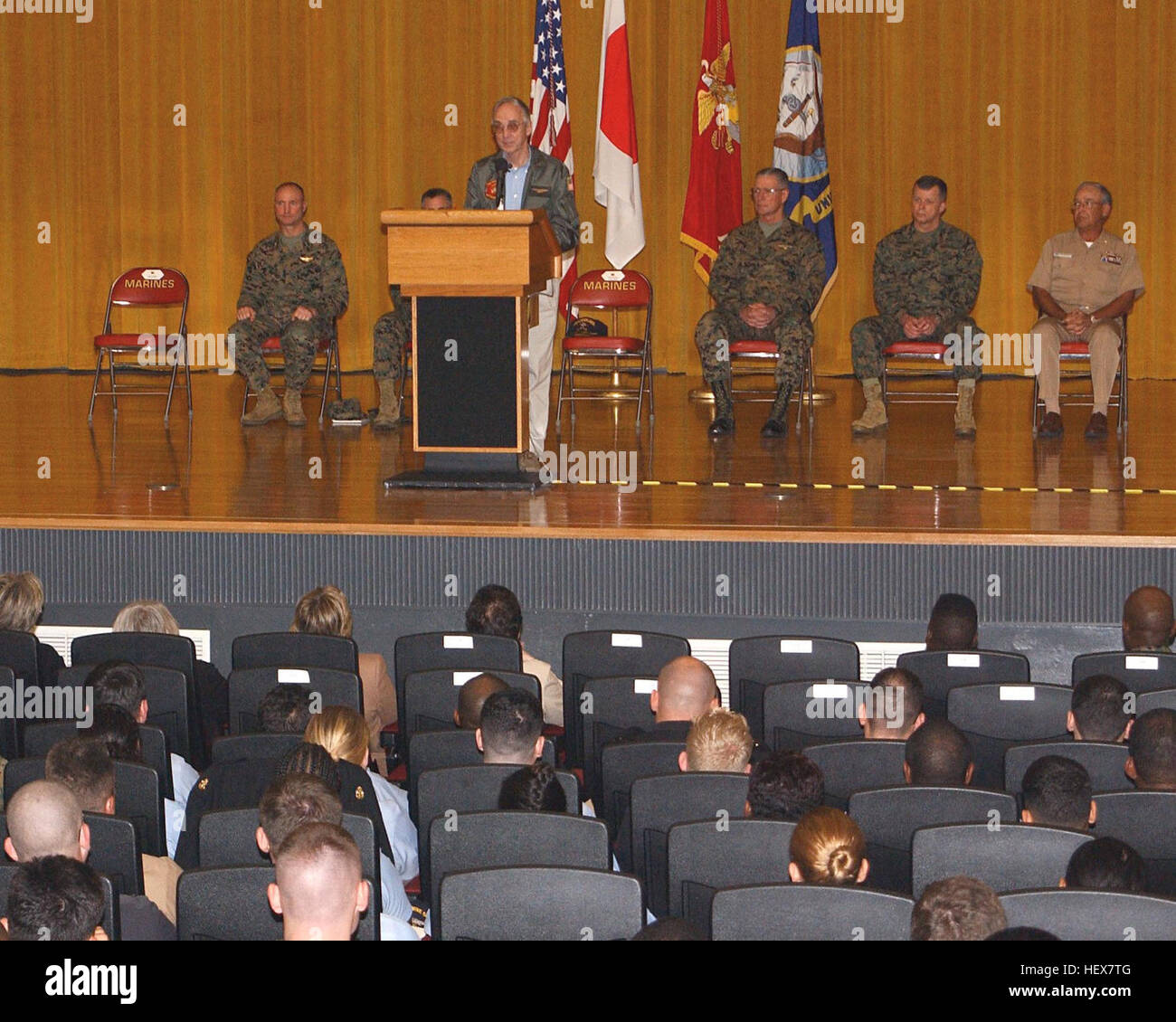 Gordon R. England, 73rd Secreteay of the Navy, gives a motivational ...