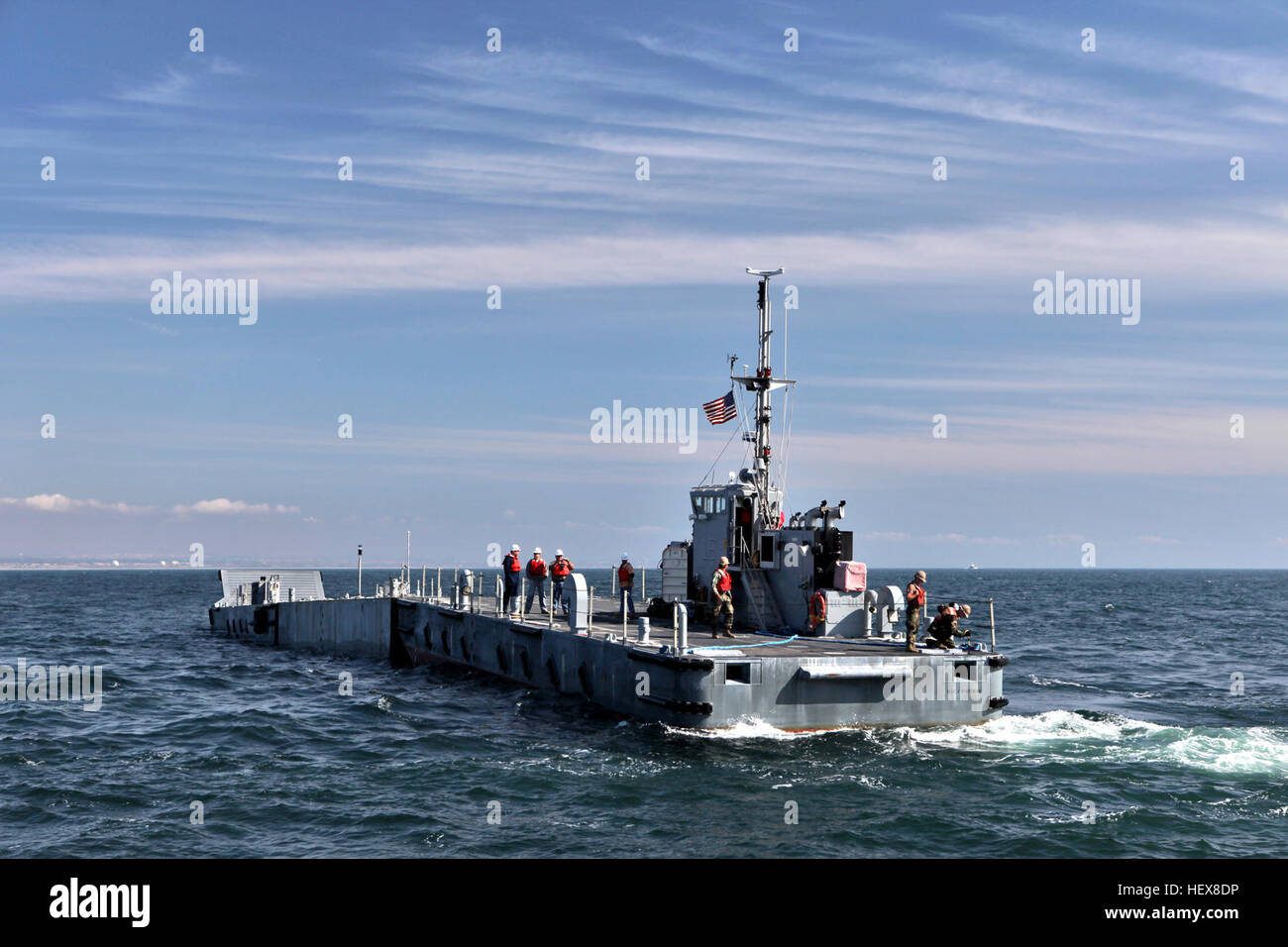 An improved Navy ligtherage system prepares to dock to a roll on/roll ...