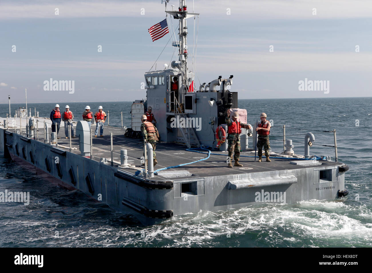 An improved Navy ligtherage system prepares to dock to a roll on/roll ...