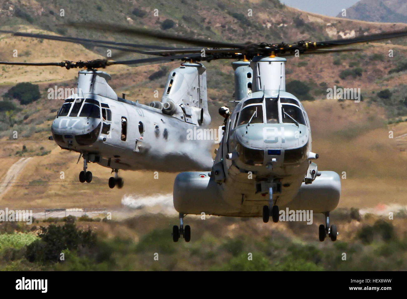 CH-46 Sea Knight helicopters from Marine Medium Helicopter Squadron 268 ...