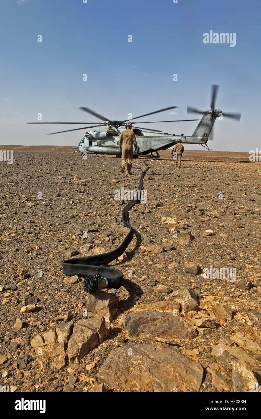 A crew chief of a CH-53 Super Stallion helicopter with Marine Medium ...