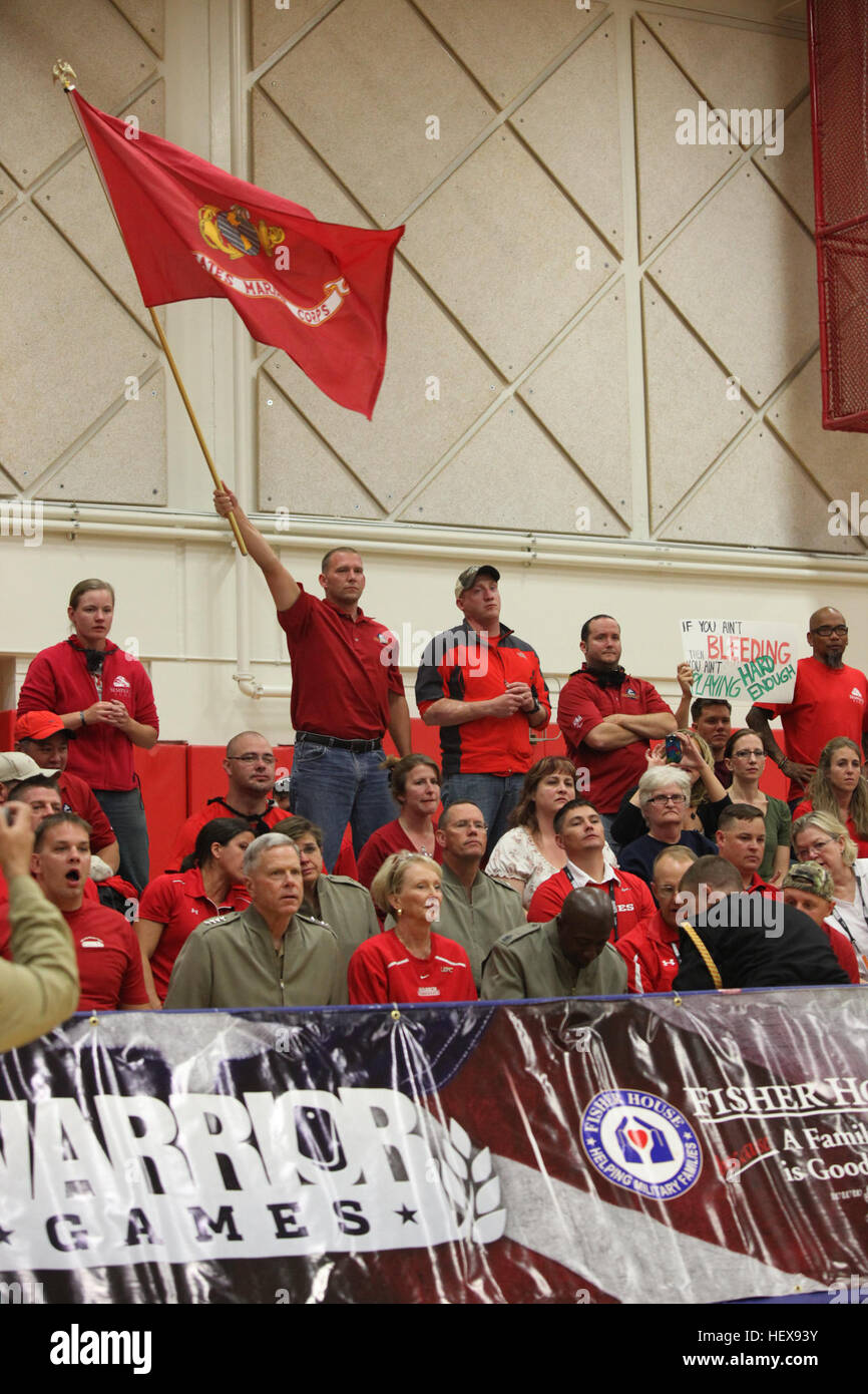 U.S. All-Marine Team supporters cheer during a Sitting Volleyball Match ...