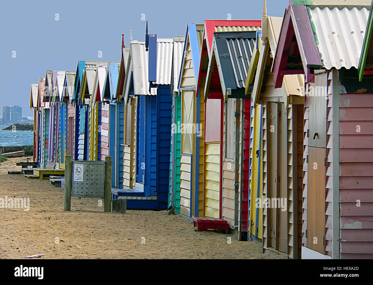 A vibrant photograph showcasing the colorful bathing boxes at Brighton ...