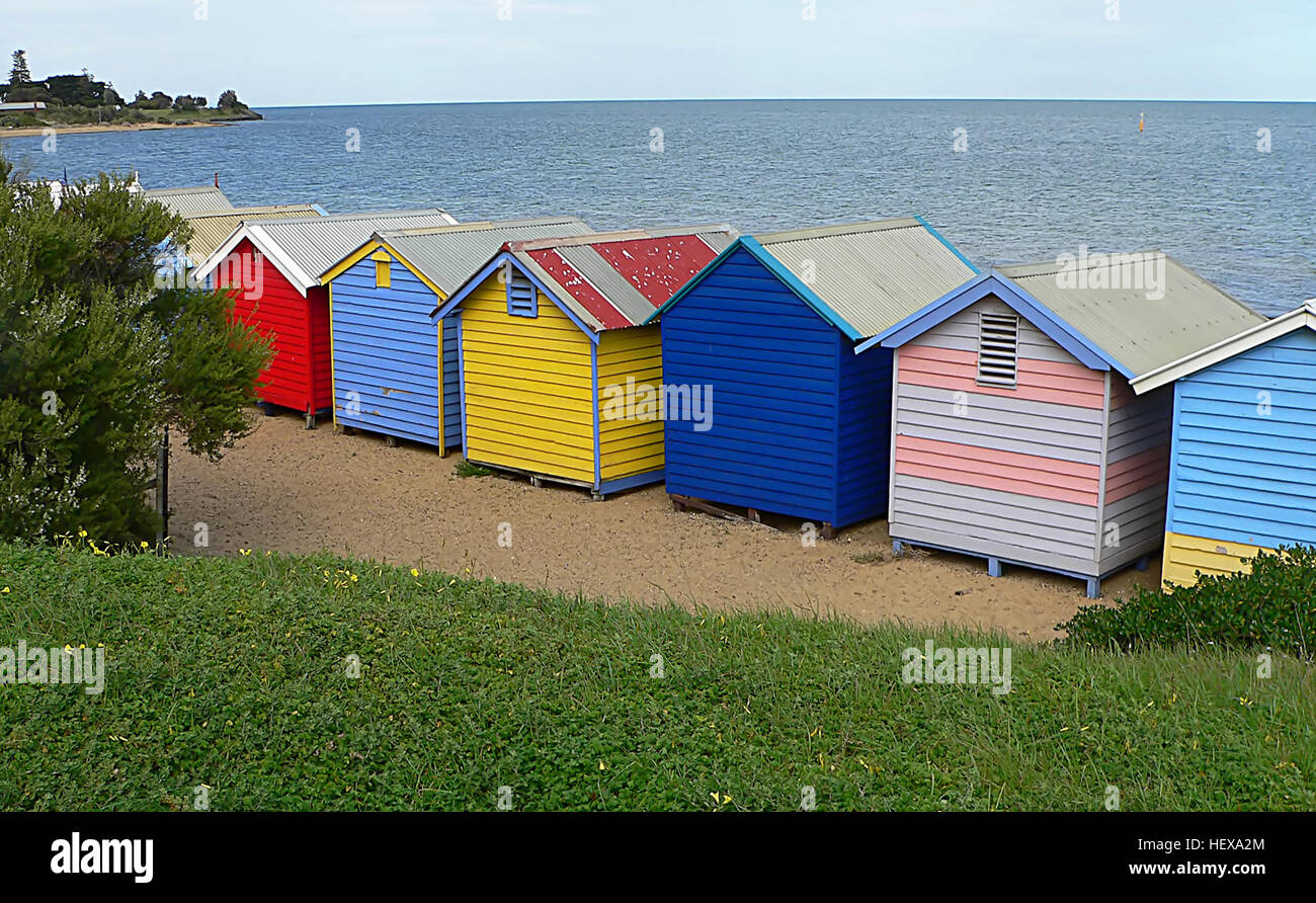 The colourful bathing boxes at Brighton Beach in Melbourne, Australia ...