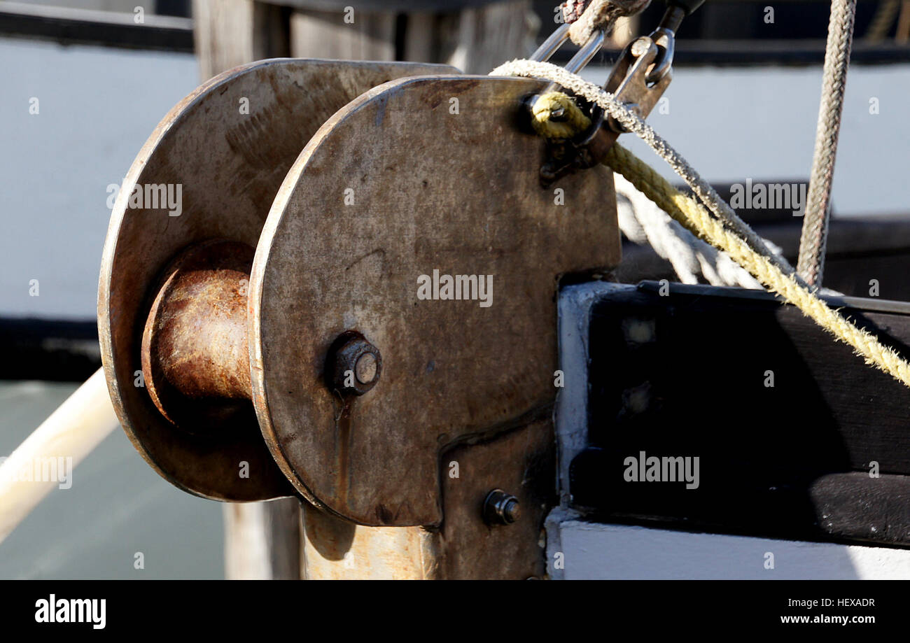 A technical illustration showing the components of a sailing ship ...
