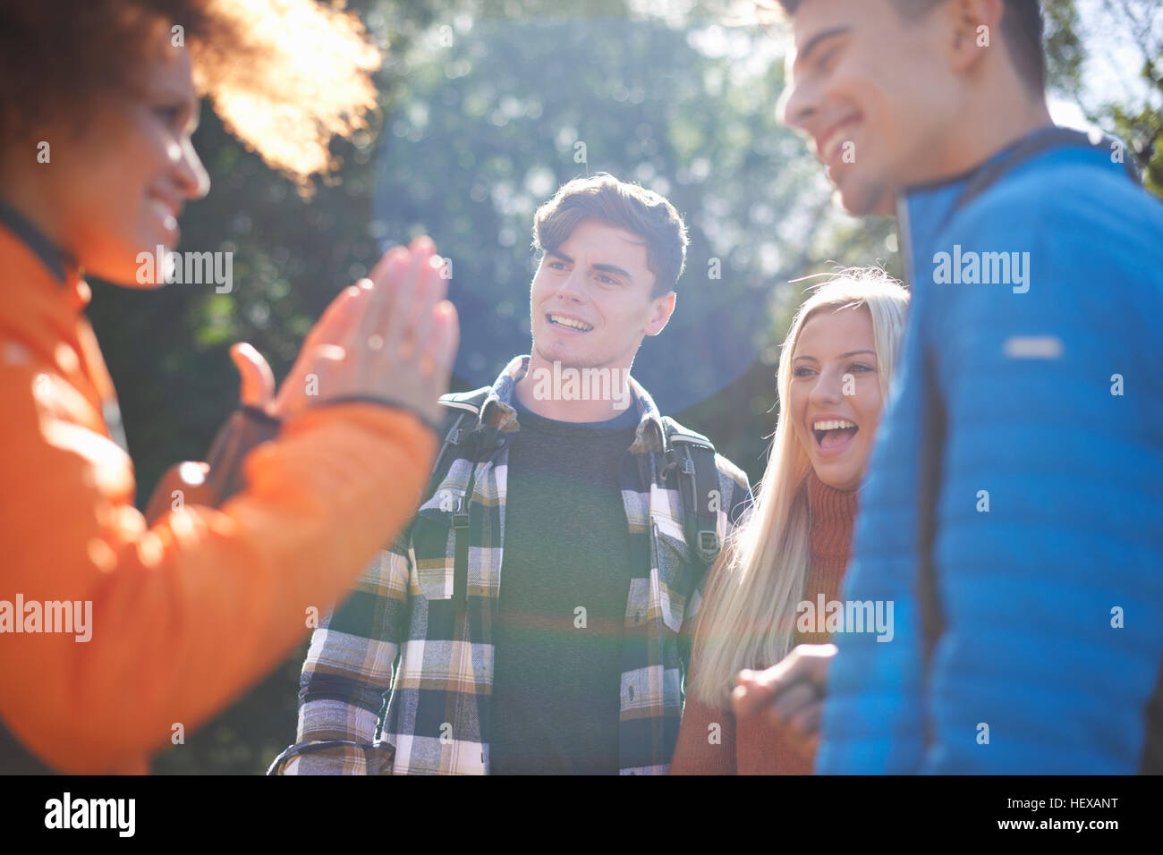 Smiling hiker friends hi-res stock photography and images - Alamy