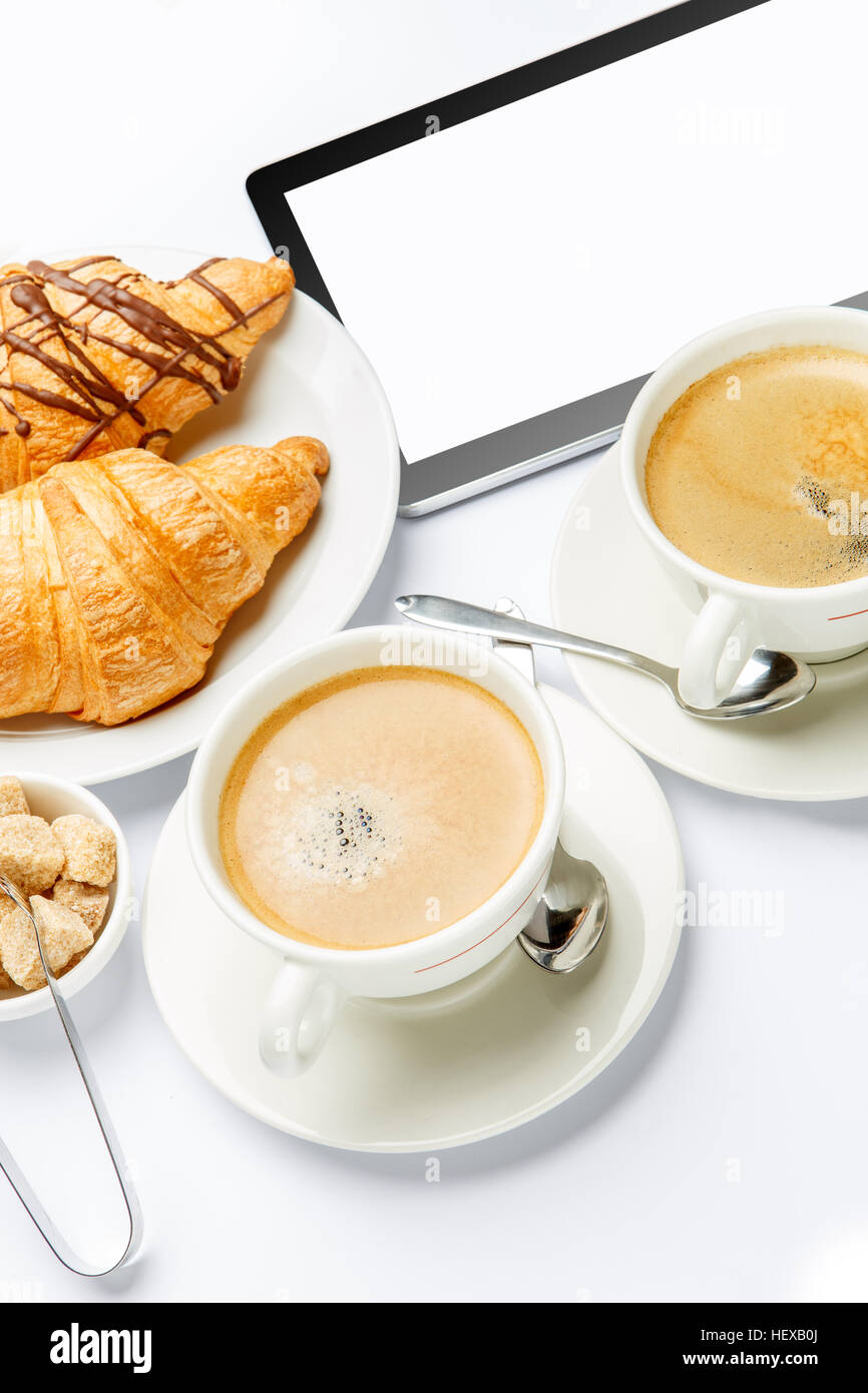 business lunch - fresh croissants and coffee Stock Photo - Alamy