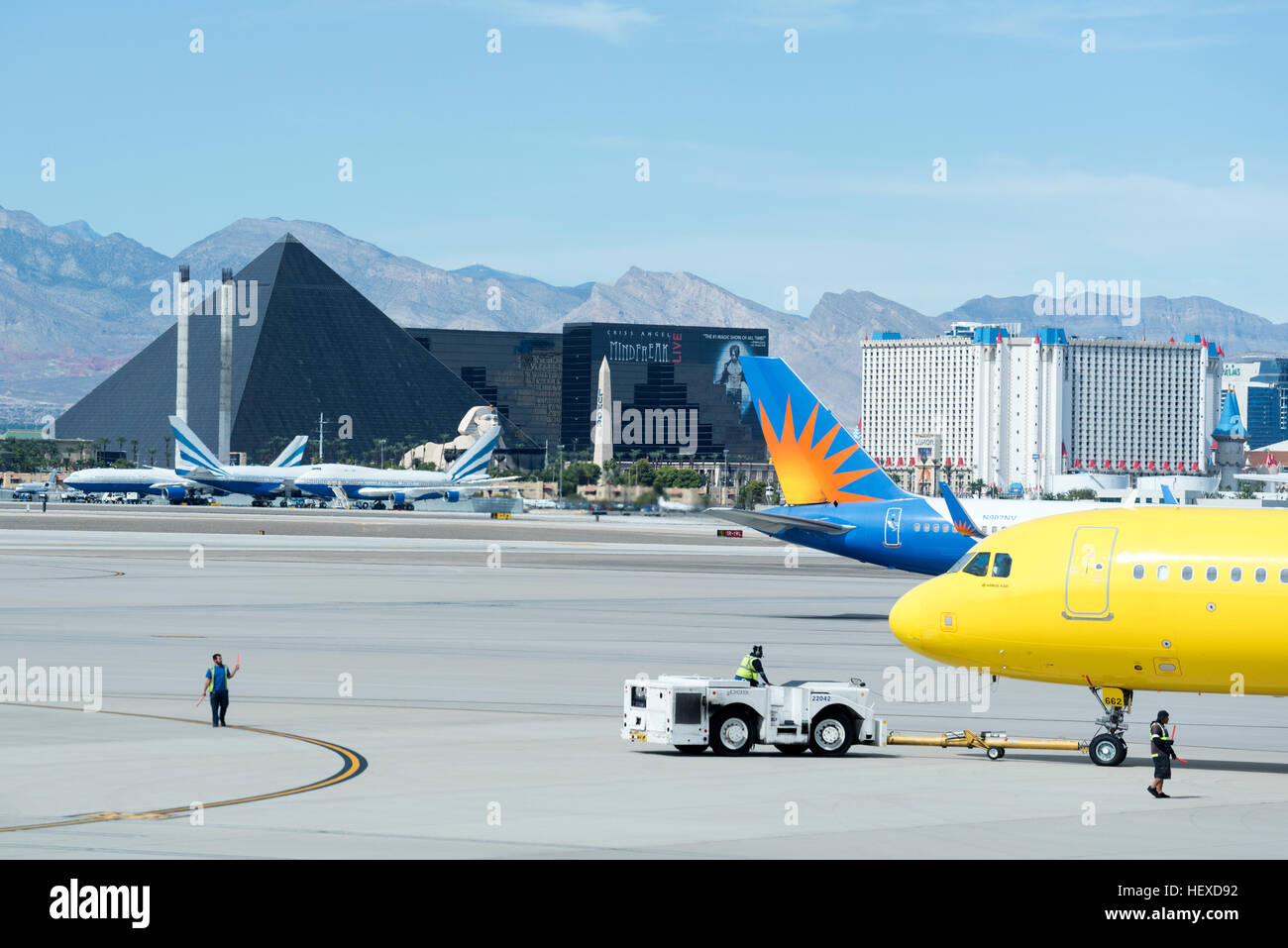 Spirit Airline jet being pushed back at McCarran International Airport ...