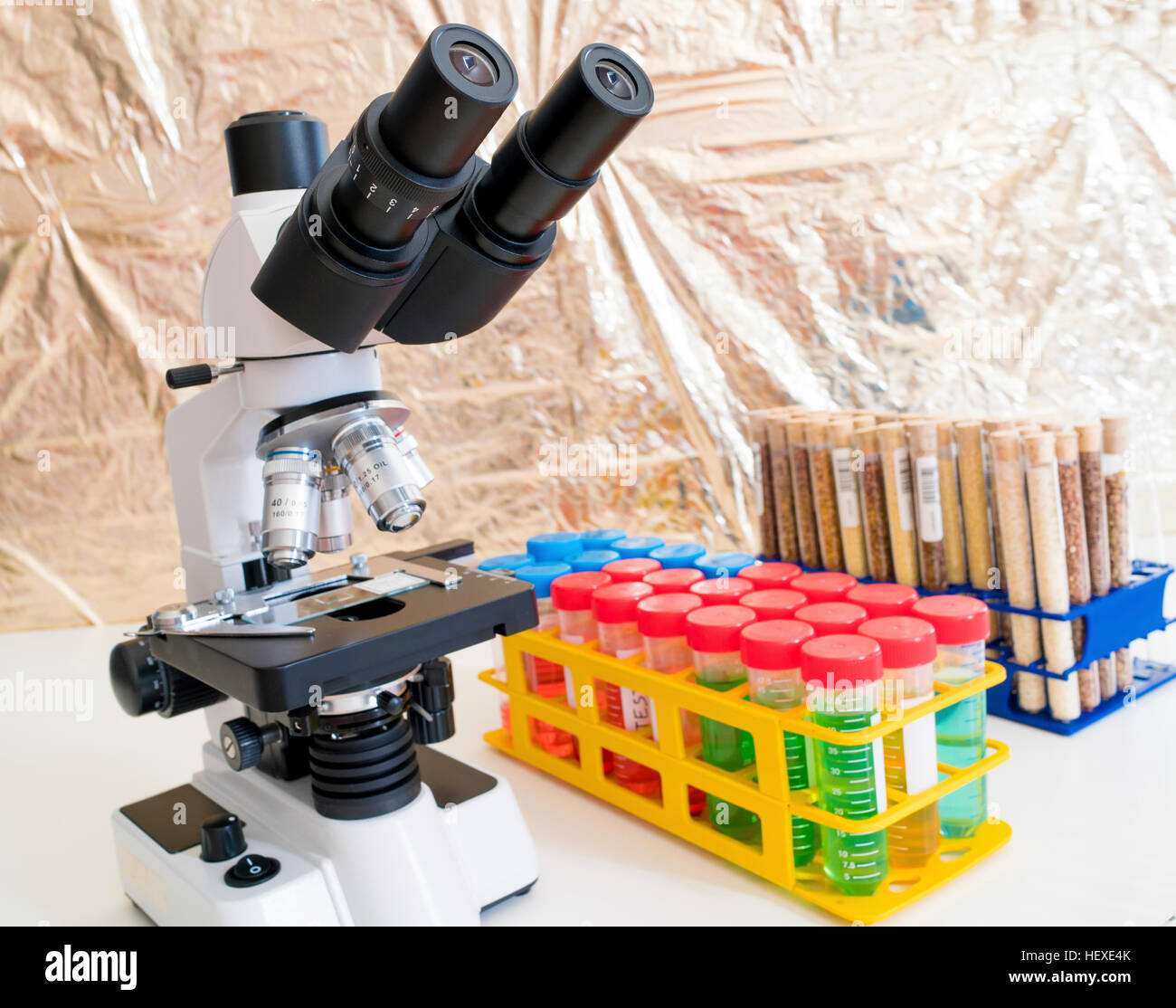 Laboratory microscope and test tubes Stock Photo - Alamy
