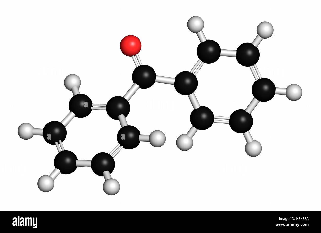 Benzophenone molecule, computer illustration. Atoms are represented as ...