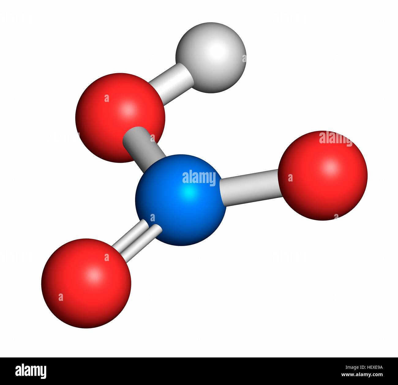 Nitric acid (HNO3) strong mineral acid molecule, computer illustration ...