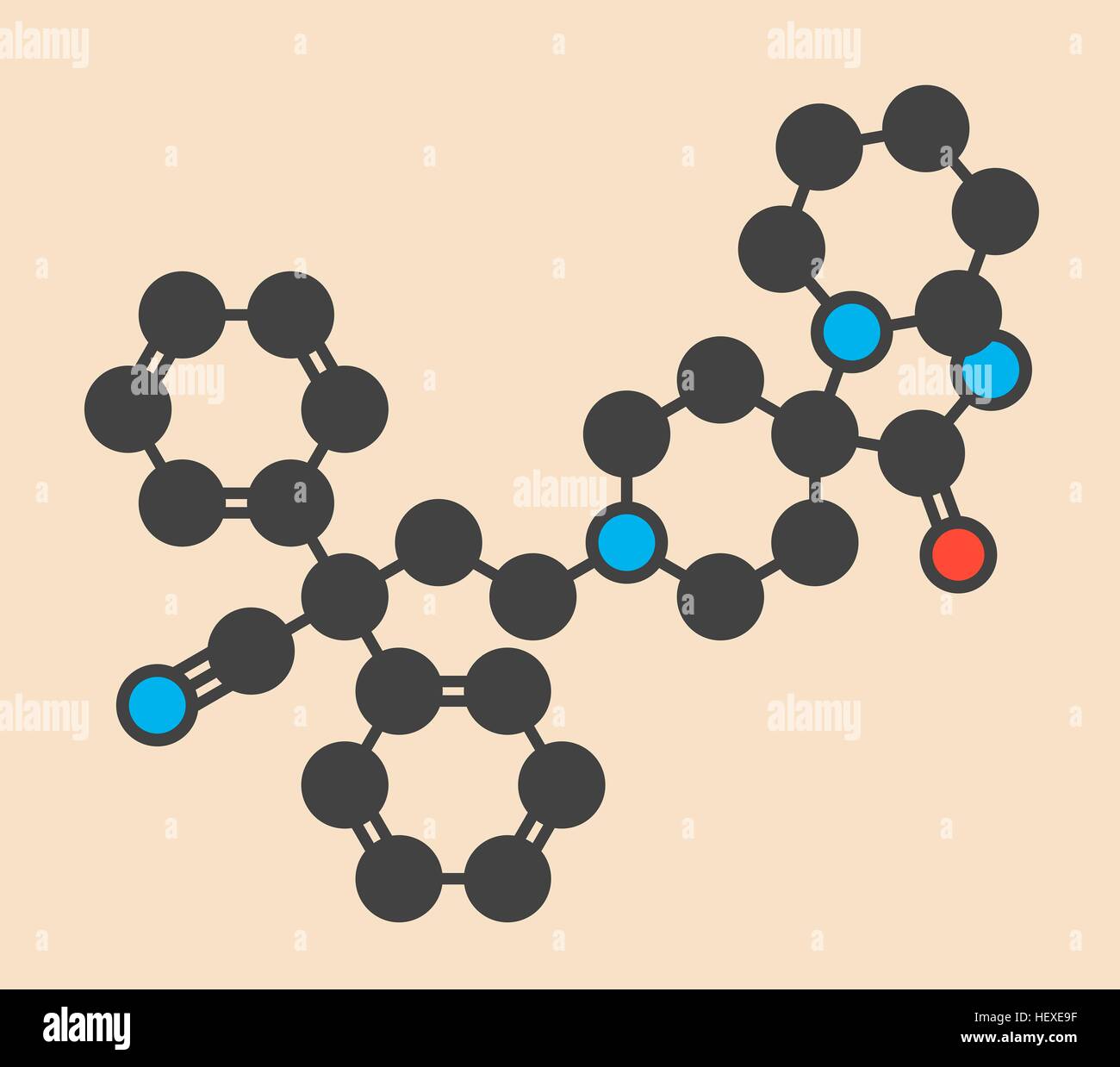 Piritramide opioid analgesic drug molecule, computer illustration ...