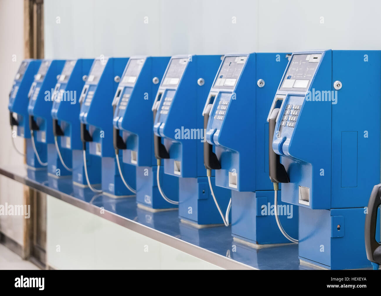 Old and traditional public telephones using the coins to make a call in ...