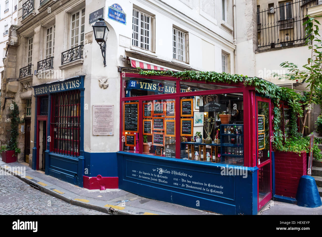 Paris, France - October 18, 2016: historic vine tavern on the Ile de la ...