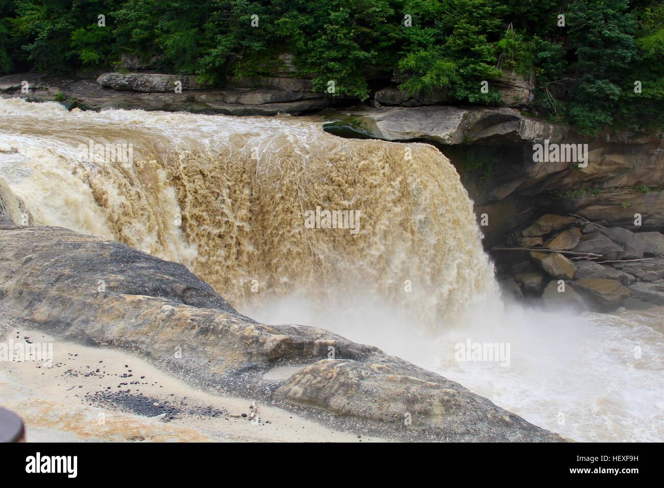 The falling water of the waterfall Stock Photo - Alamy
