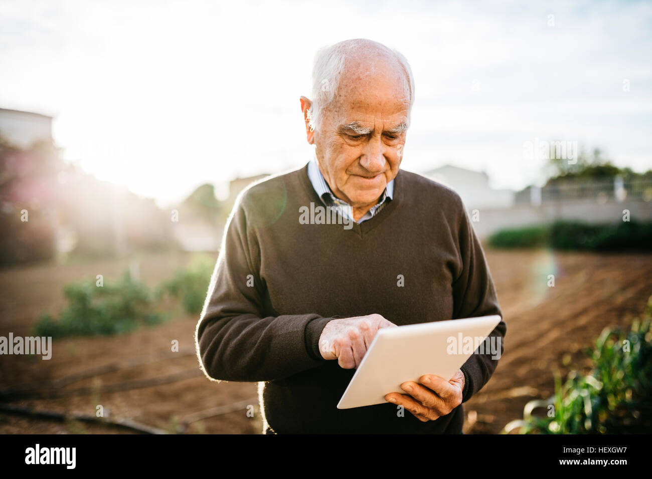 Farmer using tablet in garden hi-res stock photography and images - Alamy