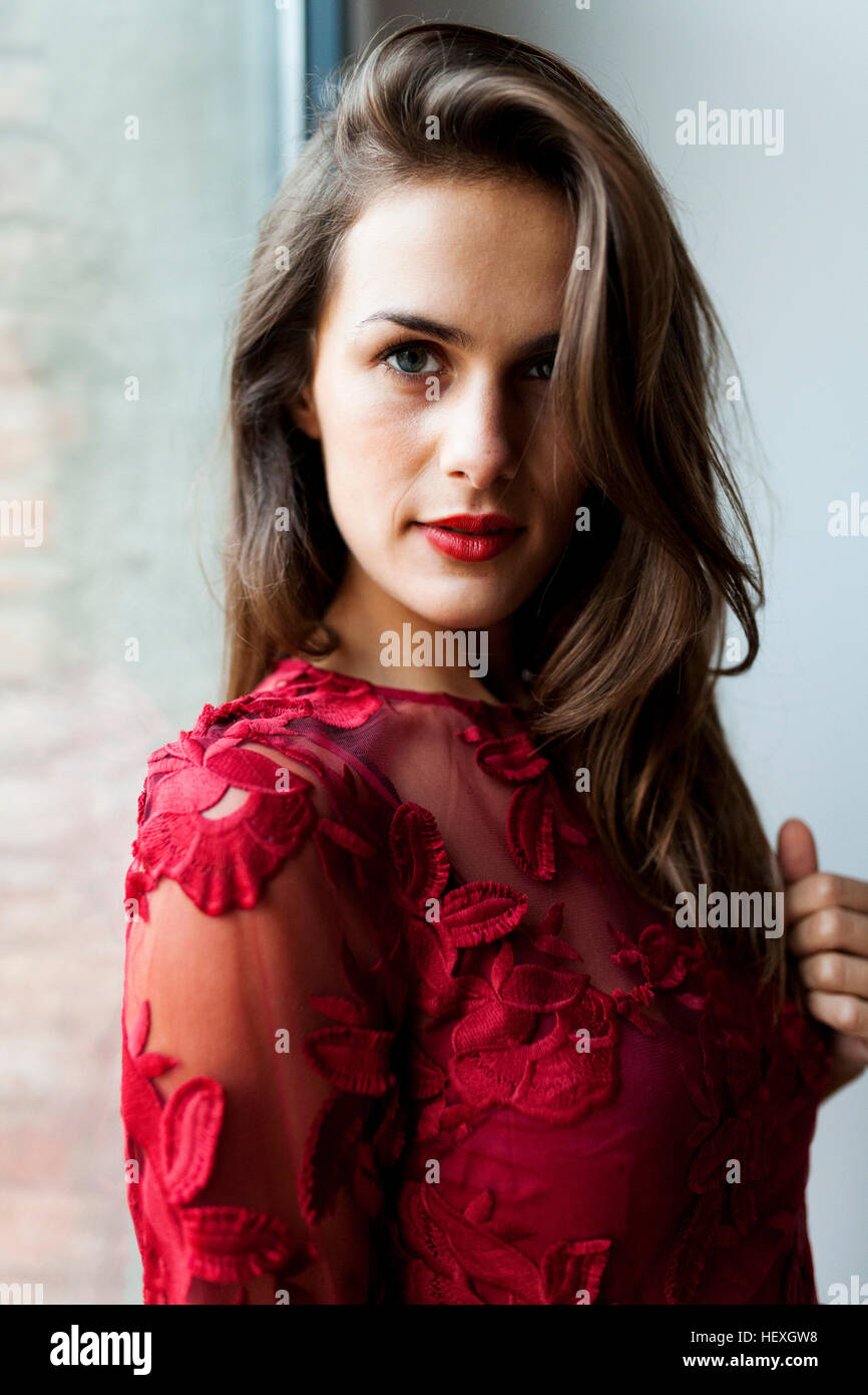 Portrait red dress lace hi-res stock photography and images - Alamy
