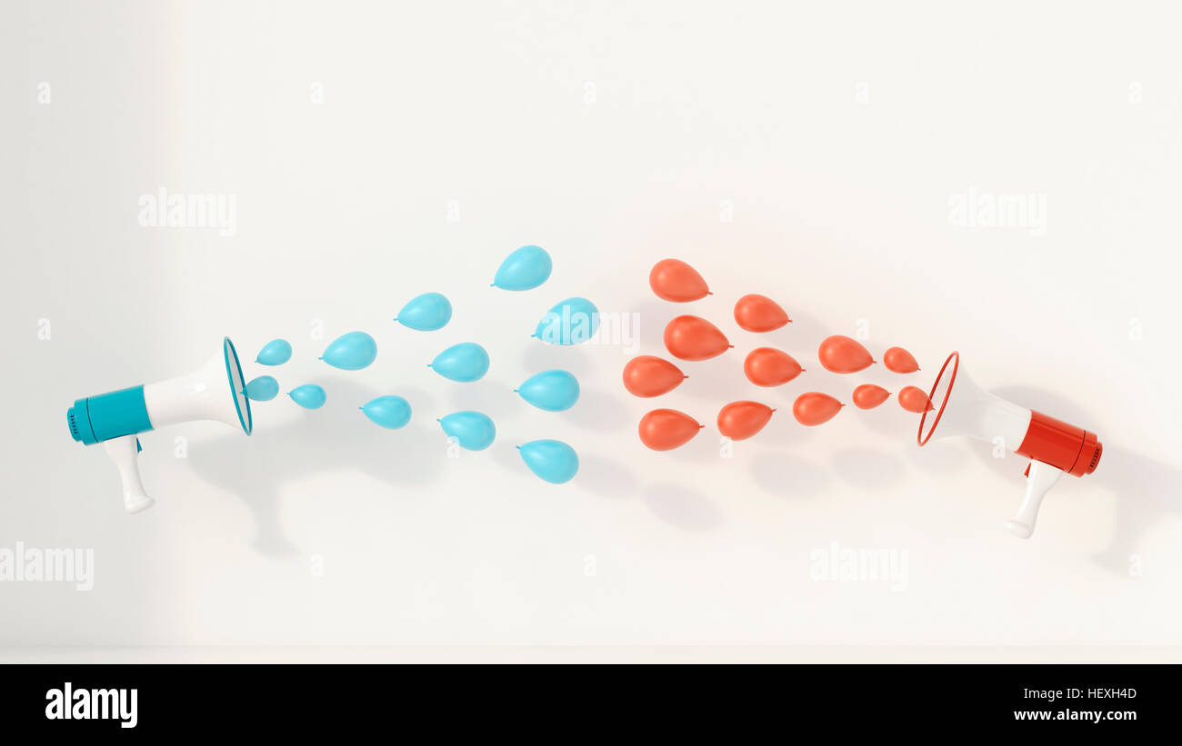 Two megaphones with balloons as sound waves, 3d rendering Stock Photo ...