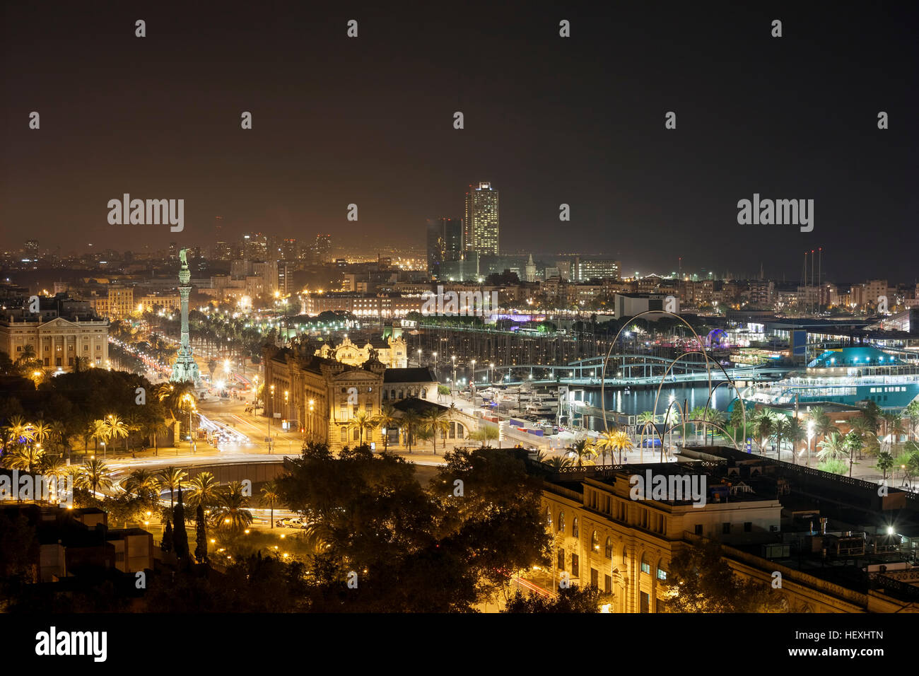 Spain, Barcelona, view to the lighted city at night Stock Photo - Alamy