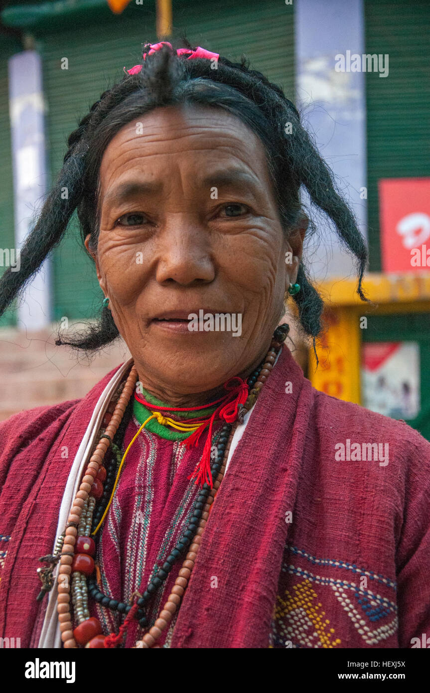 Portrait of a Monpa woman in Tawang near the Indo-Tibetan border ...