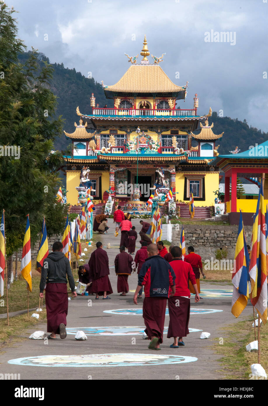 Buddhist monks at Chillipam Gompa, above Rupa, prepare to welcome the ...