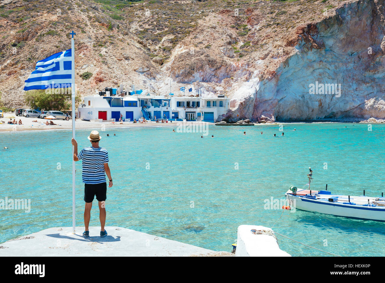 Greece flag beach hi-res stock photography and images - Alamy