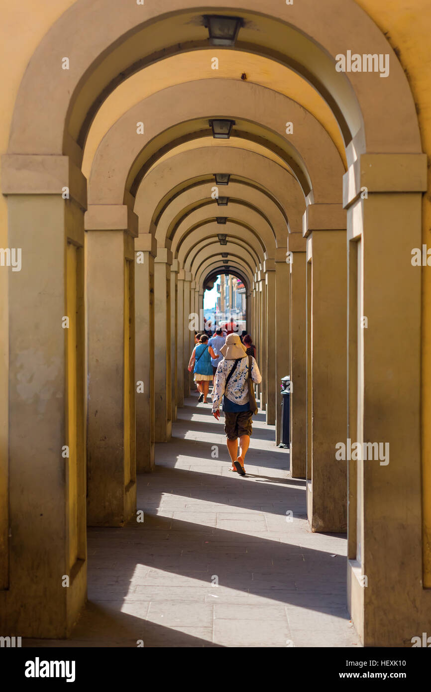 Florence, Italy - July 04, 2016: arcade in the old town of Florence ...