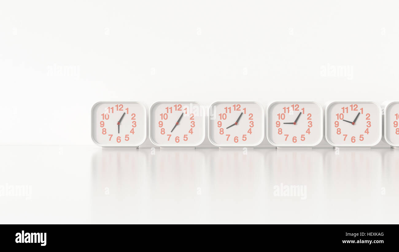 Alarm clocks in a row, 3d rendering Stock Photo - Alamy