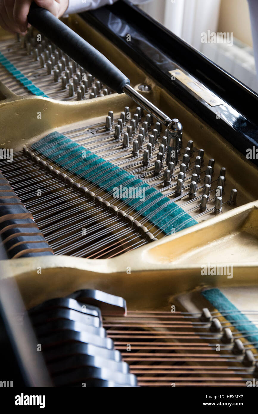Piano tuner tuning grand piano Stock Photo - Alamy