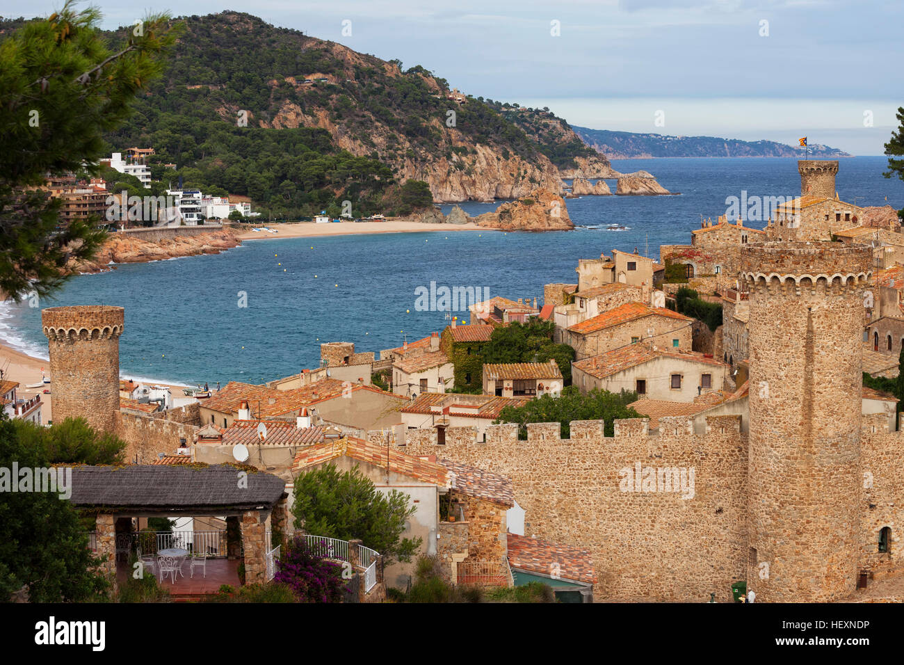 Spain, Costa Brava, Tossa de Mar, Old Town and Mediterranean Sea Stock ...