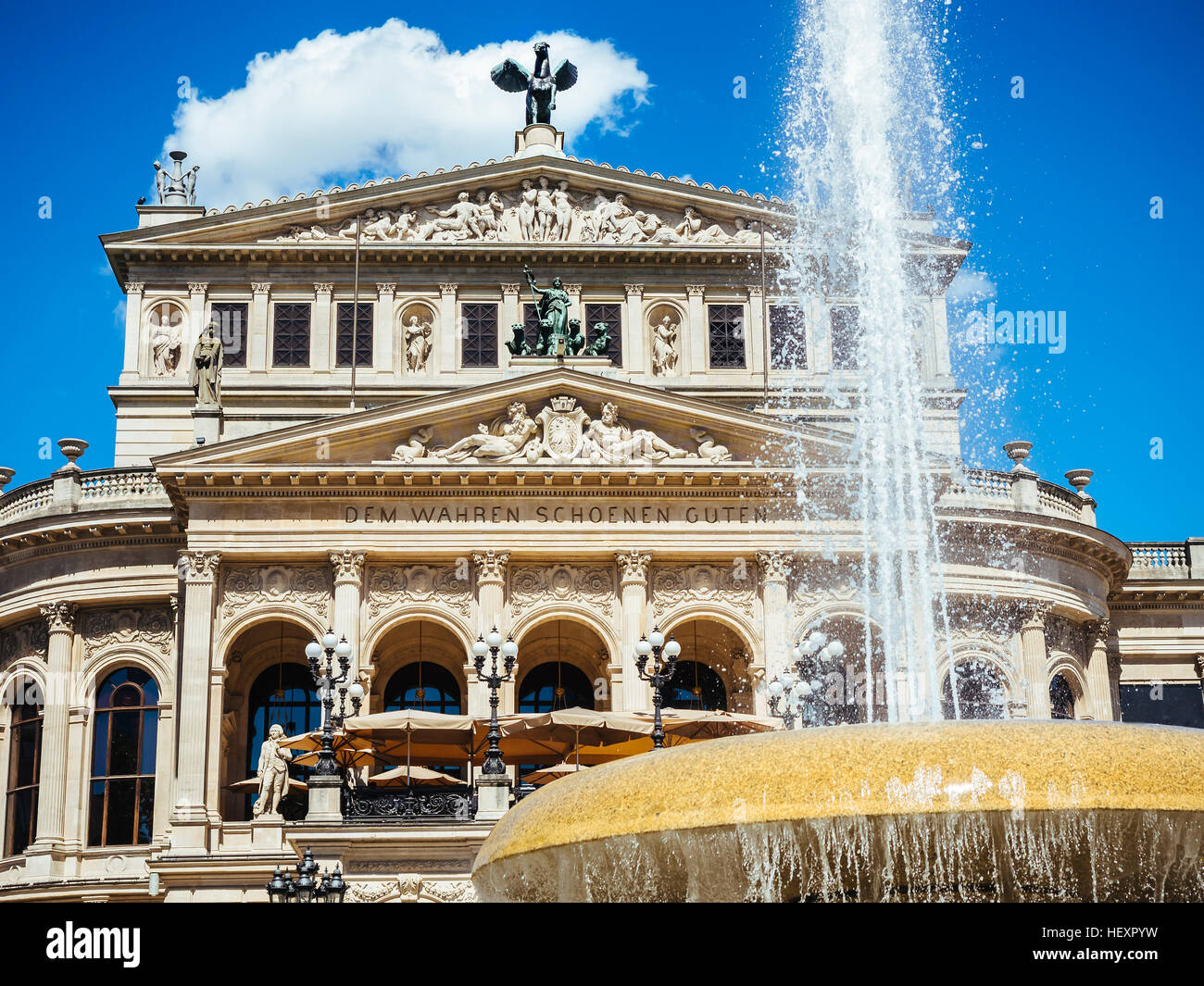 Germany, Frankfurt, old opera at Opera Square with Lucae fountain in ...